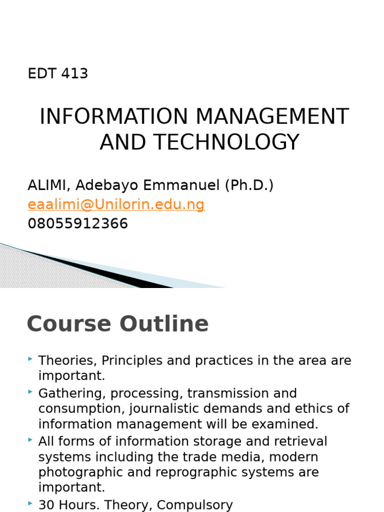 1. LECTURE EDT 413 | PDF | Information | Information Technology