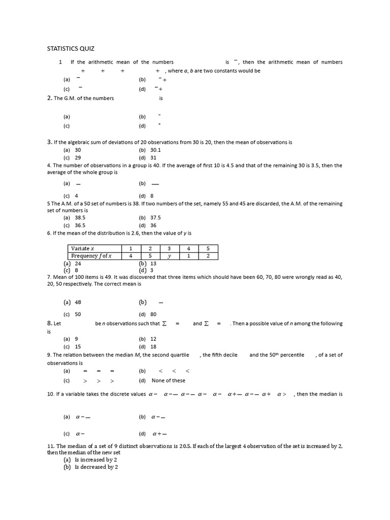 Statistics Quiz For 12 | PDF | Standard Deviation | Mathematical Analysis