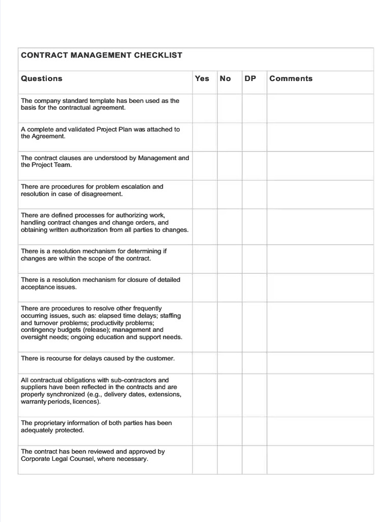Contract Management Checklist | PDF | Interest | Business