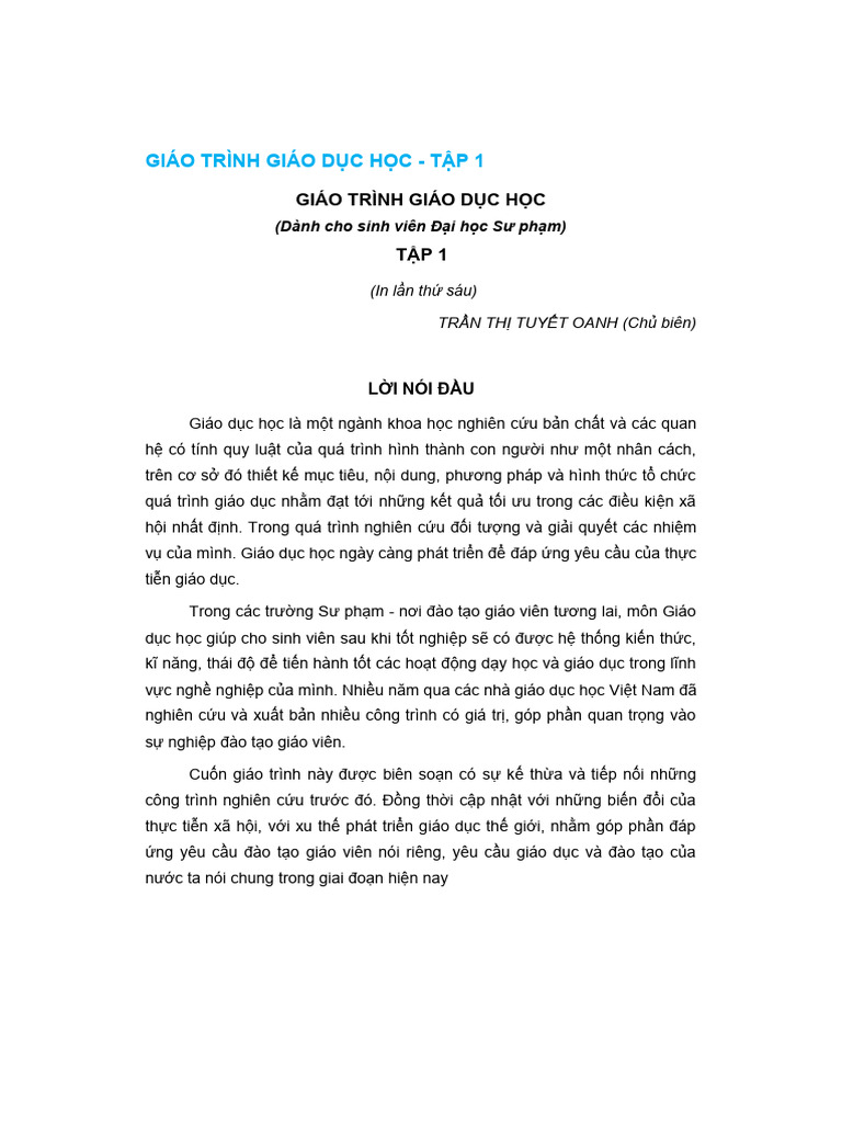Giáo Trình Gdh Tập 1 - Trần Thị Tuyết Oanh | PDF
