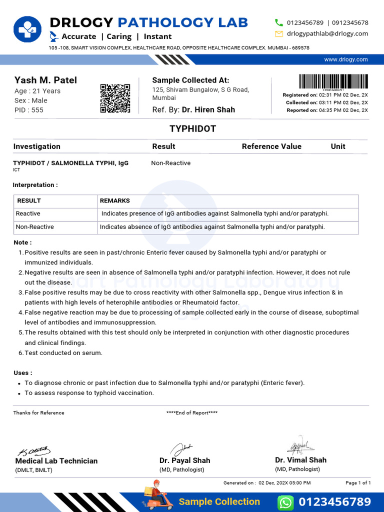 TYPHIDOT Test Report Format Example Sample Template Drlogy Lab Report ...