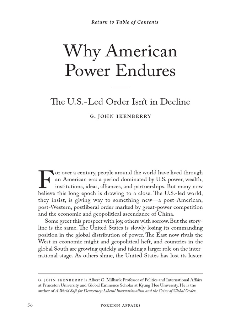 Why American Power Endures - Foreign Affairs Nov-Dec 22 | PDF | The ...