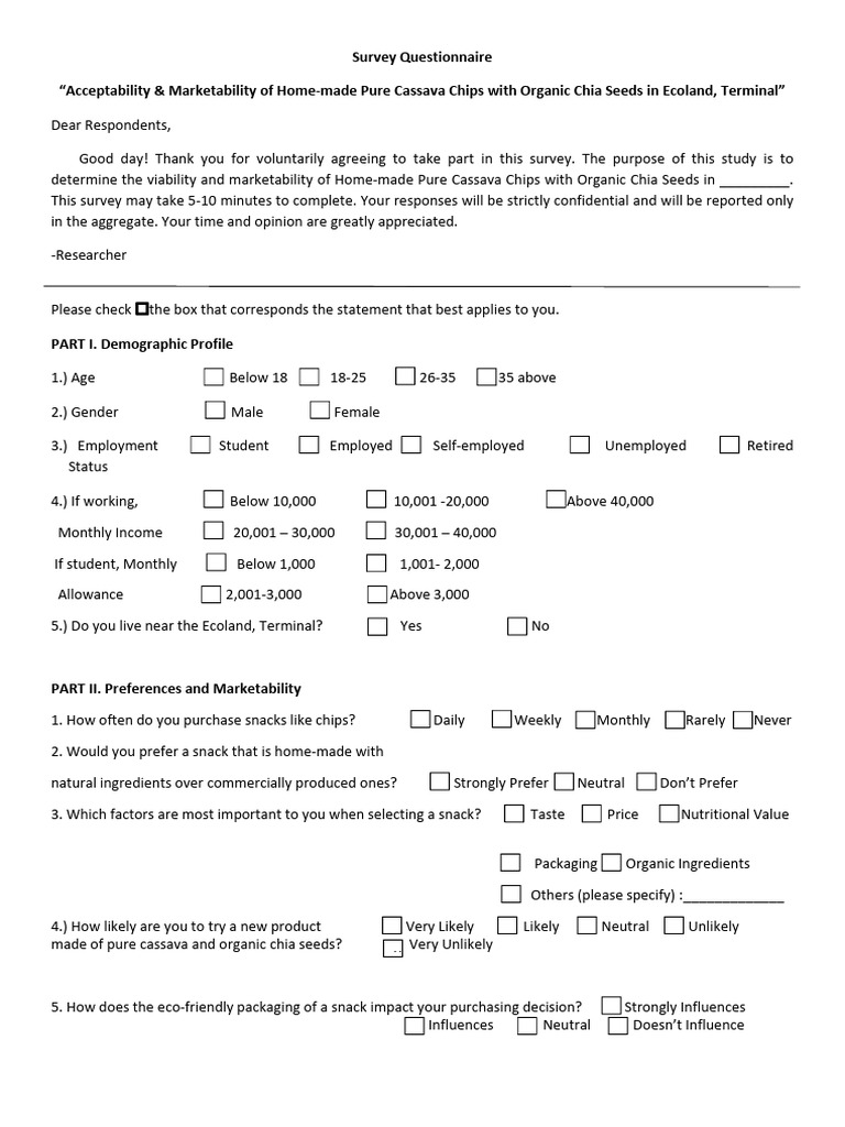 Survey Questionnaire GROUP 5 FS | PDF | Potato Chip | Supermarket