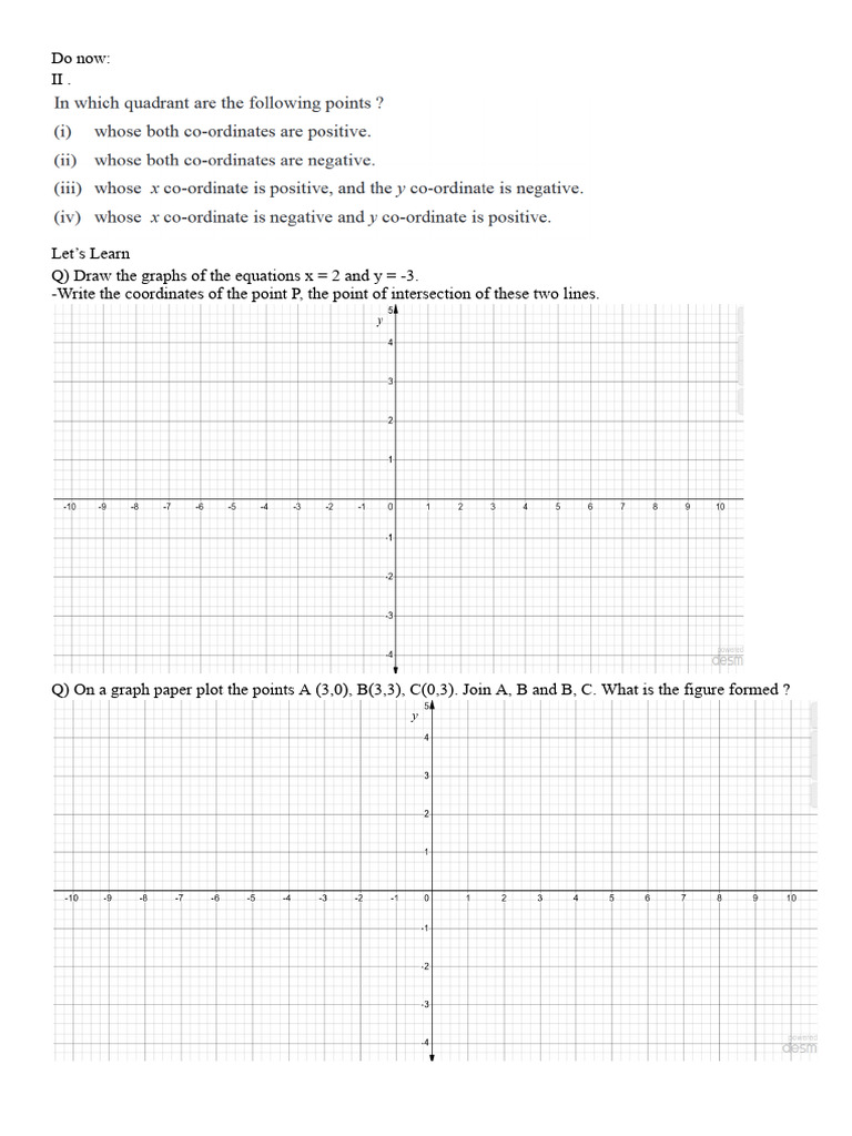 G10 Coordinate Geometry Graph method worksheet 29 copies | PDF