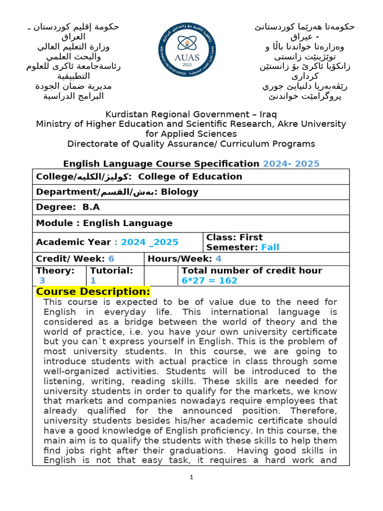English Language Course Syllabus 2024-2025 | PDF | Vocabulary | Motivation