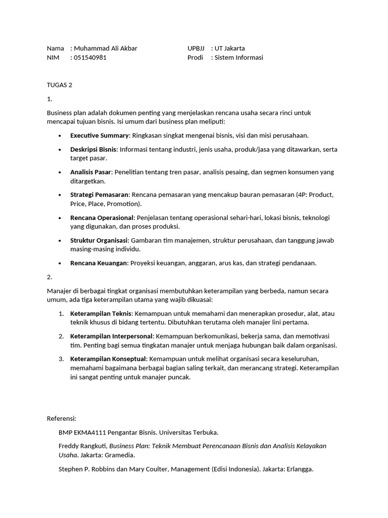 Tugas 2 - Pengantar Bisnis - Muhammad Ali Akbar - 051540981 | PDF