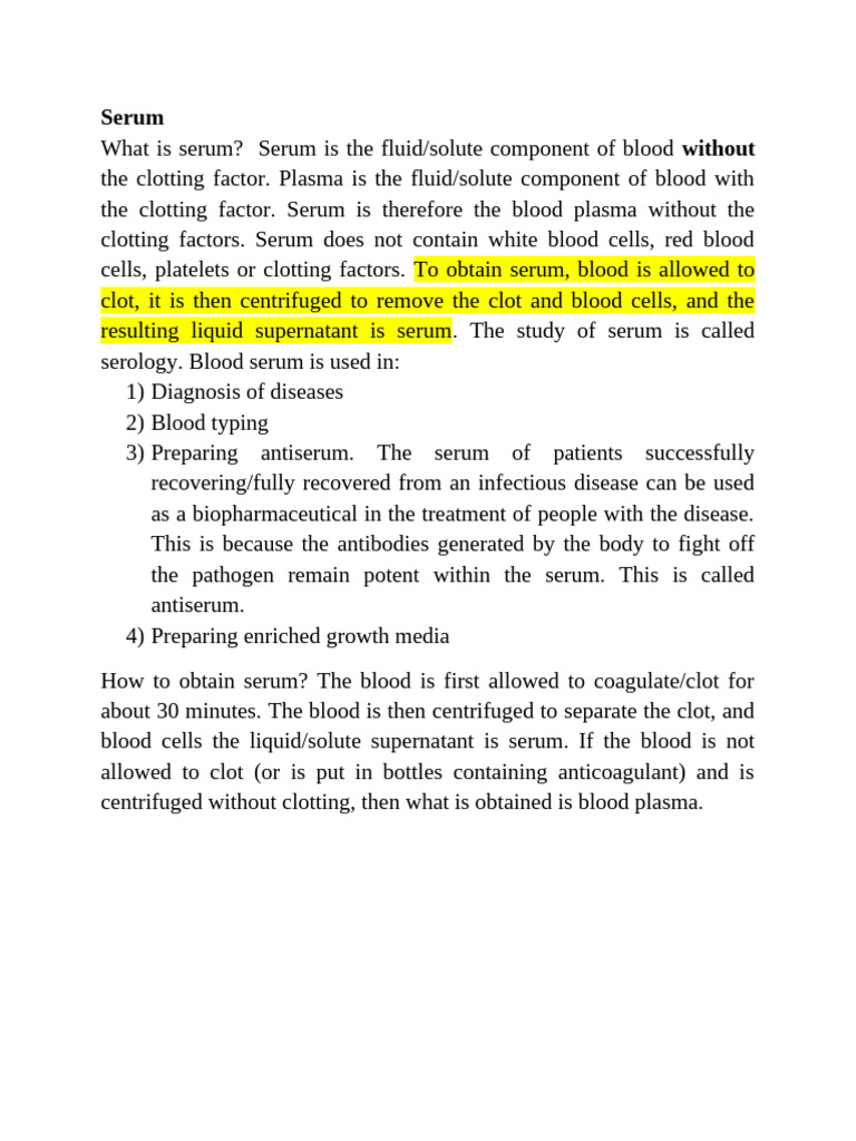 Serum or Serology | PDF
