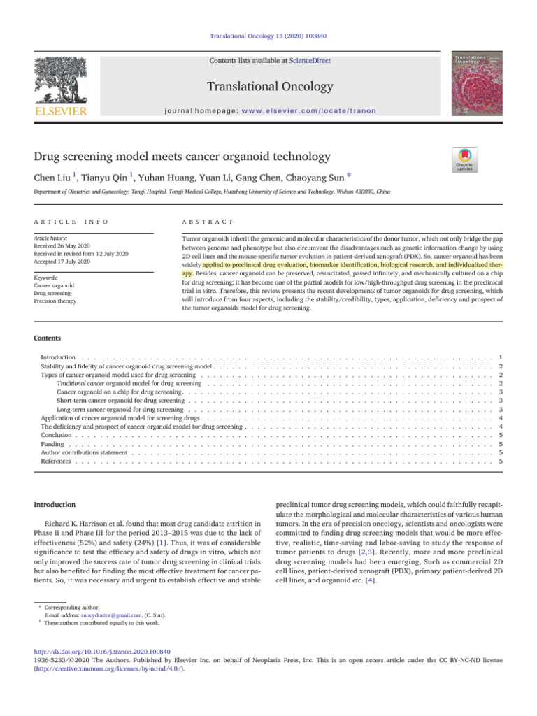 2020 - Review - Drug Screen With PDO | PDF | Cancer | Neoplasms