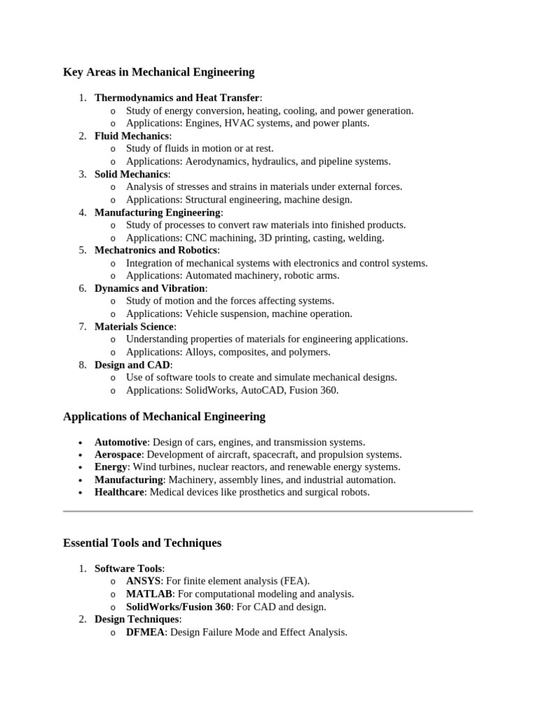 Key Areas of Mechanical Engineering | PDF | Mechanical Engineering ...