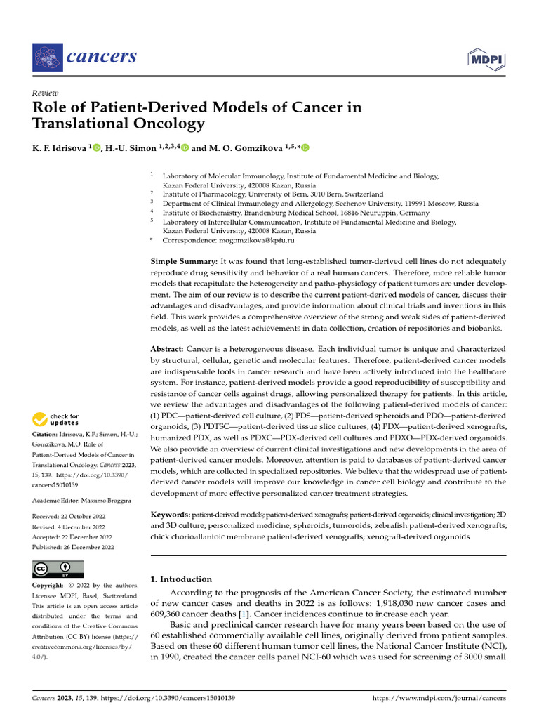 0. 2023 - review - patient derived models各种不同形式的model | PDF | Cancer ...