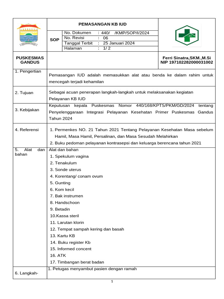 SOP PEMASANGAN IUD | PDF