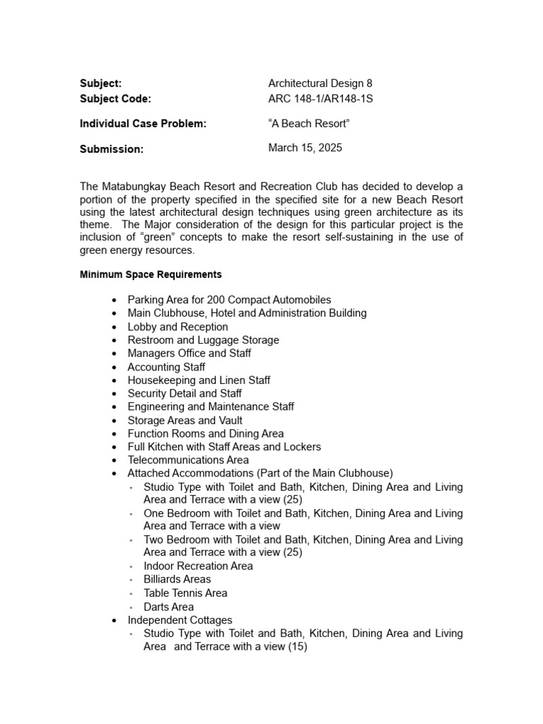 Green Architectural Design for Beach Resort | PDF | Toilet | Resort