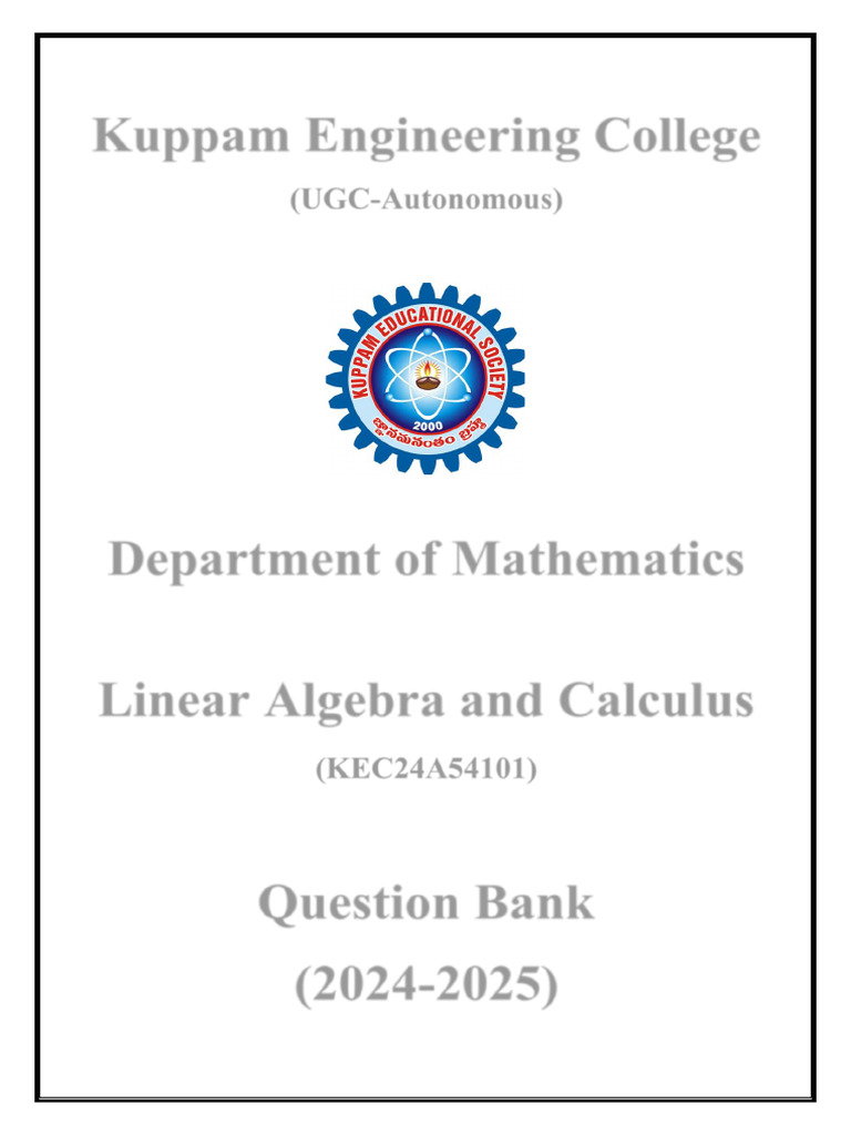Linear Algebra & Calculus Question Bank (2024-2025) | PDF | Matrix ...