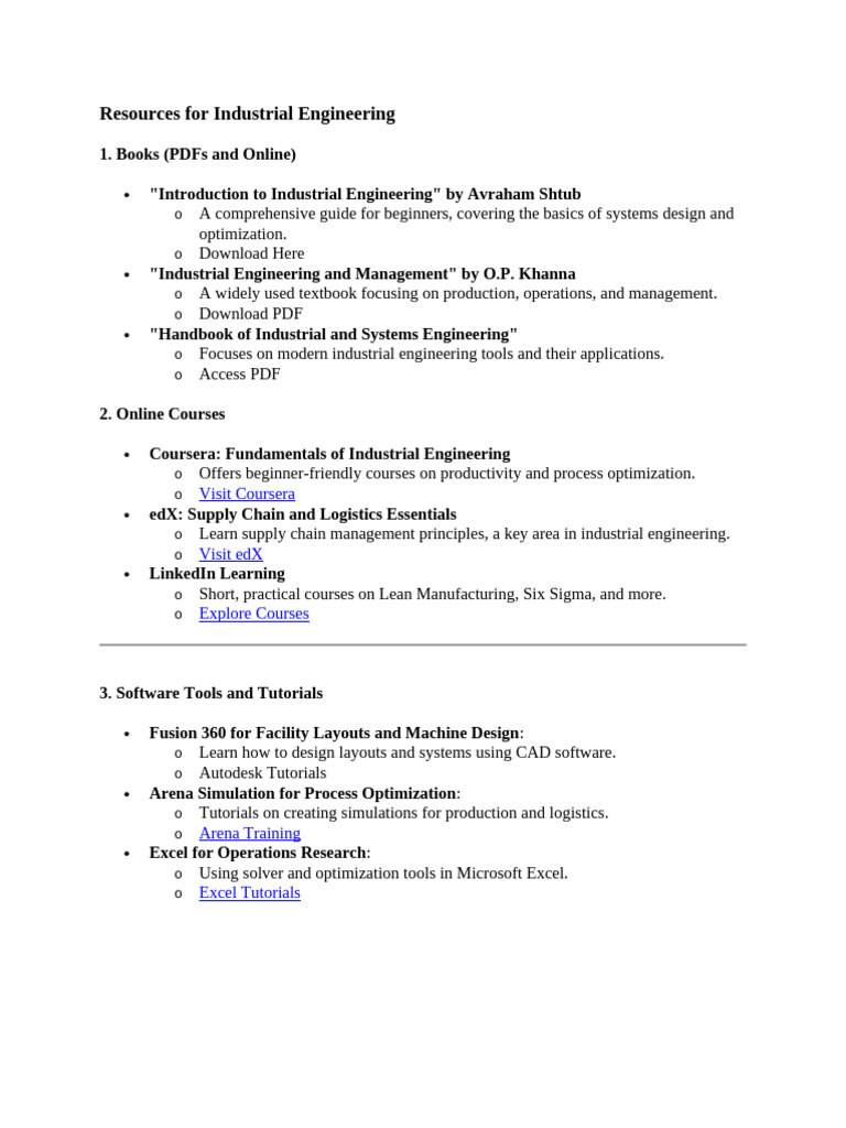 Resources For Industrial Engineering | PDF