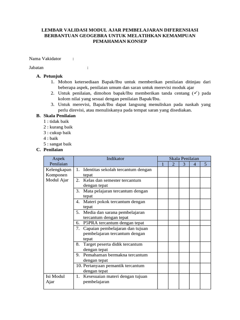 Lembar Validasi Modul Ajar | PDF