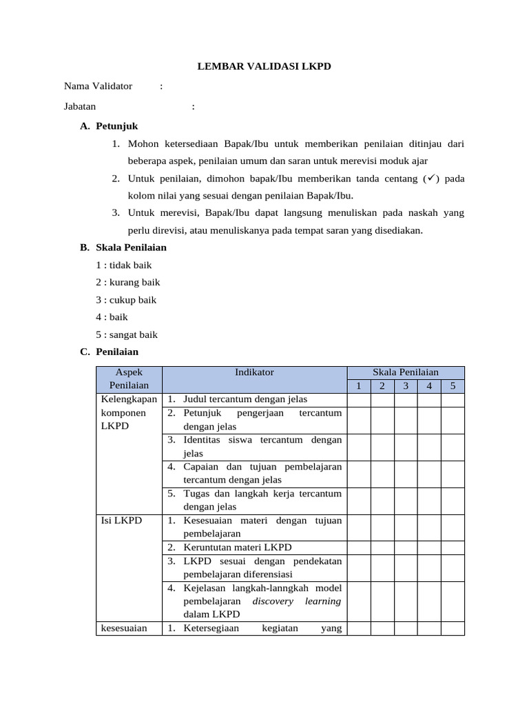 Lembar Validasi LKPD | PDF