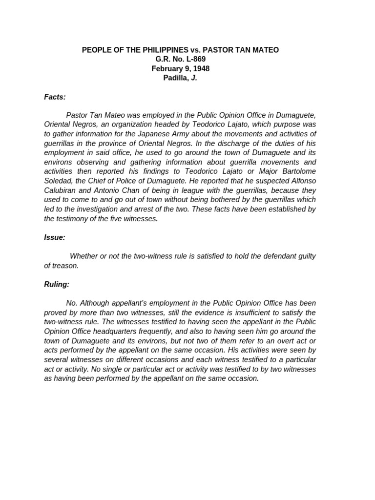 PEOPLE OF THE PHILIPPINES vs. PASTOR TAN MATEO | PDF
