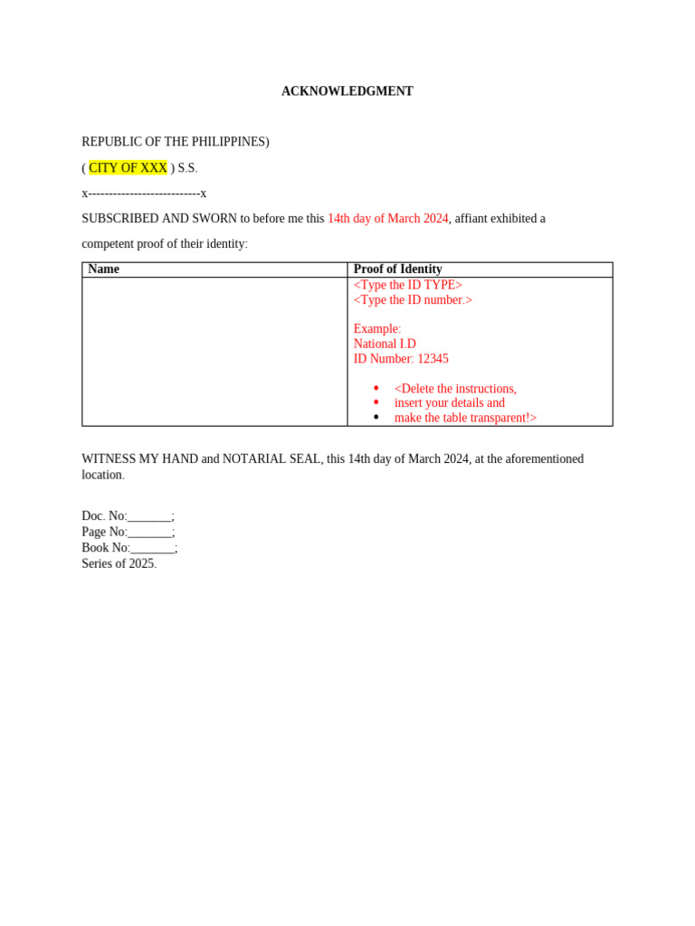 Notarized Acknowledgment Template | PDF