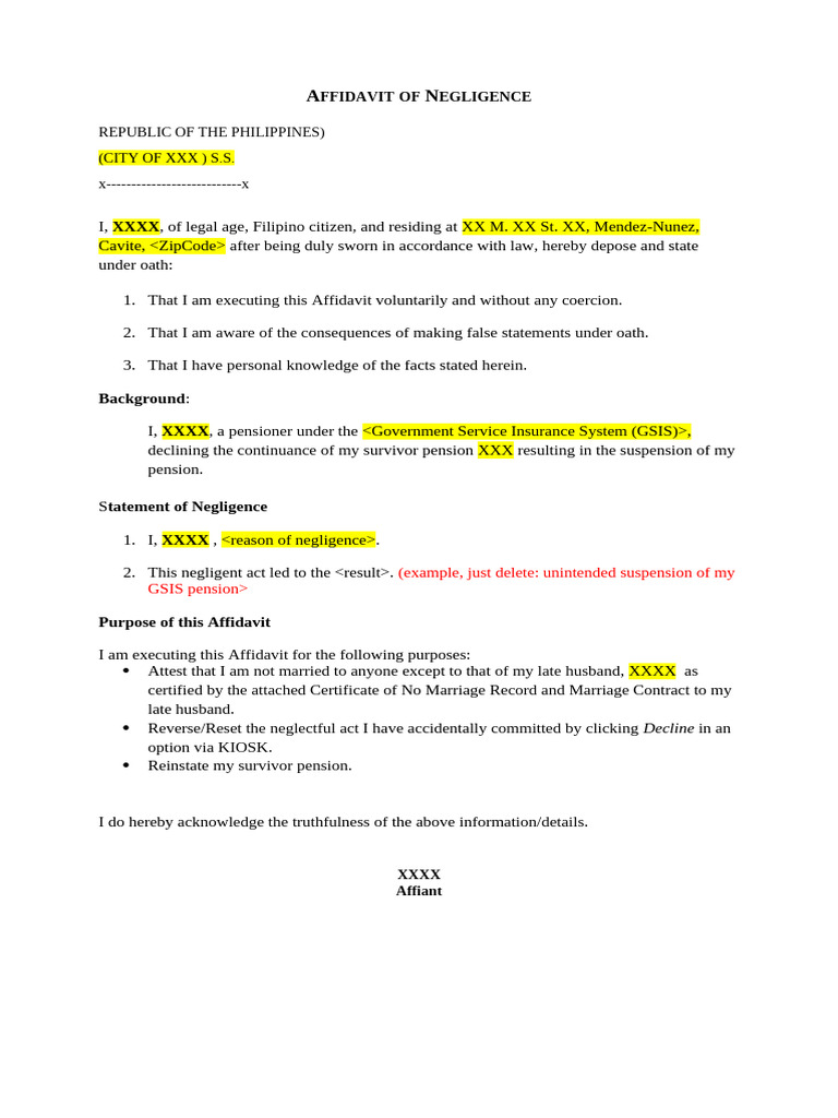 SAMPLE Affidavit of Negligence | PDF