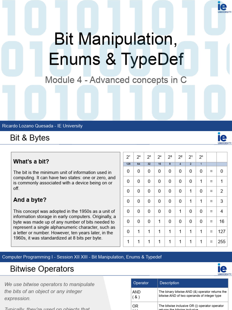 Session XII XIII - Bit Manipulation, Enums & Typedef (1) | PDF | Integer (Computer Science ...
