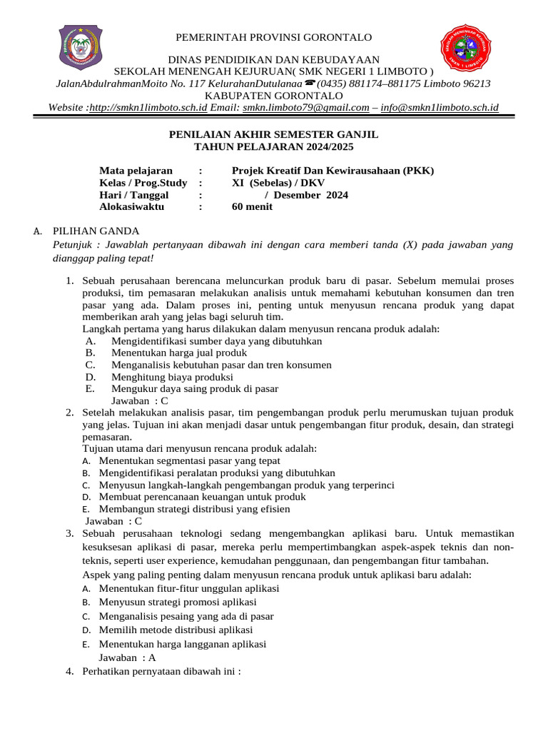 Soal PKK Kelas Xi DKV | PDF