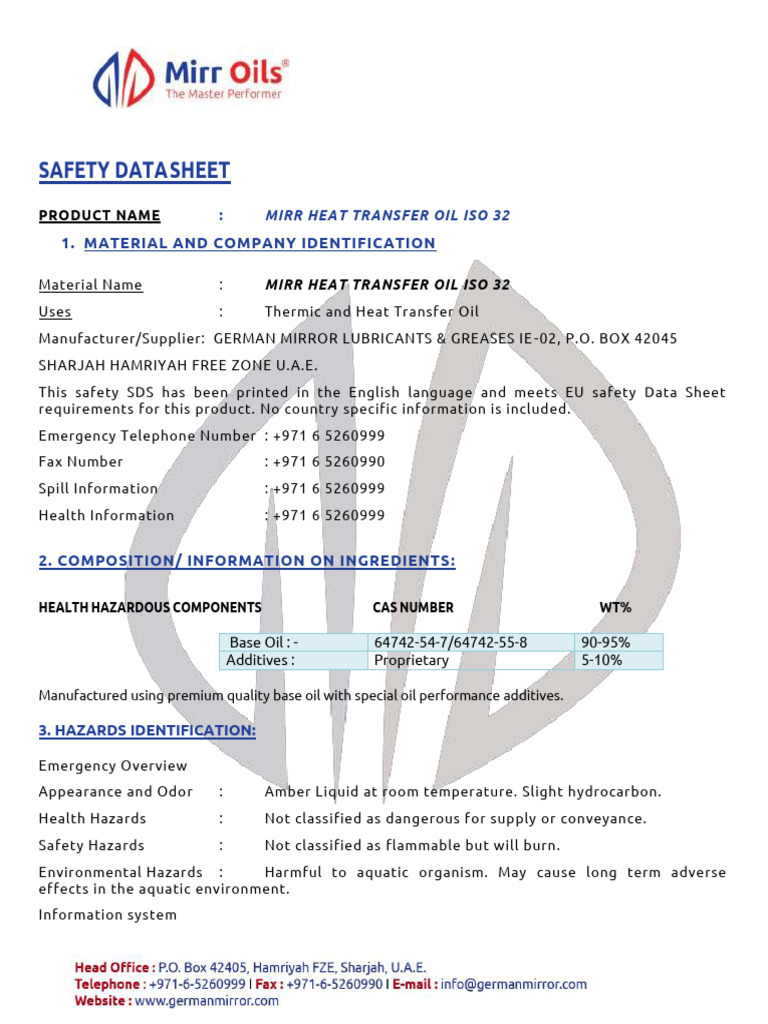 ISO 32 Heat Transfer Oil SDS | PDF | Personal Protective Equipment ...