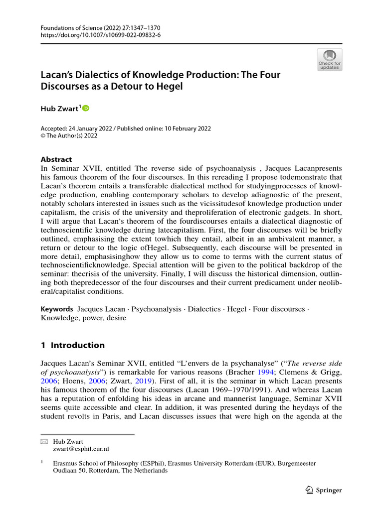 Zwart, H. (2022). Lacan’s Dialectics of Knowledge Production - The Four ...
