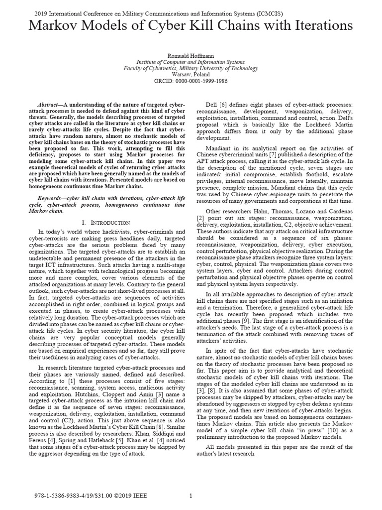 Markov Models of Cyber Kill Chains With Iterations | PDF | Stochastic ...