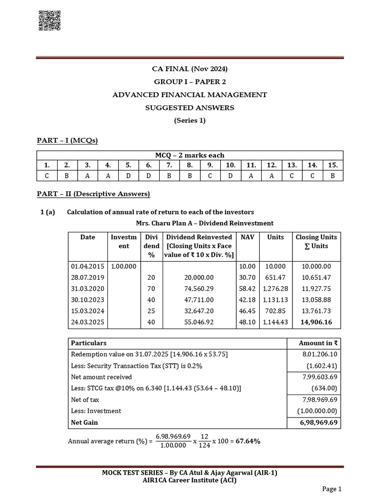 AFM 1 Answer Key | PDF | Book Value | Securitization