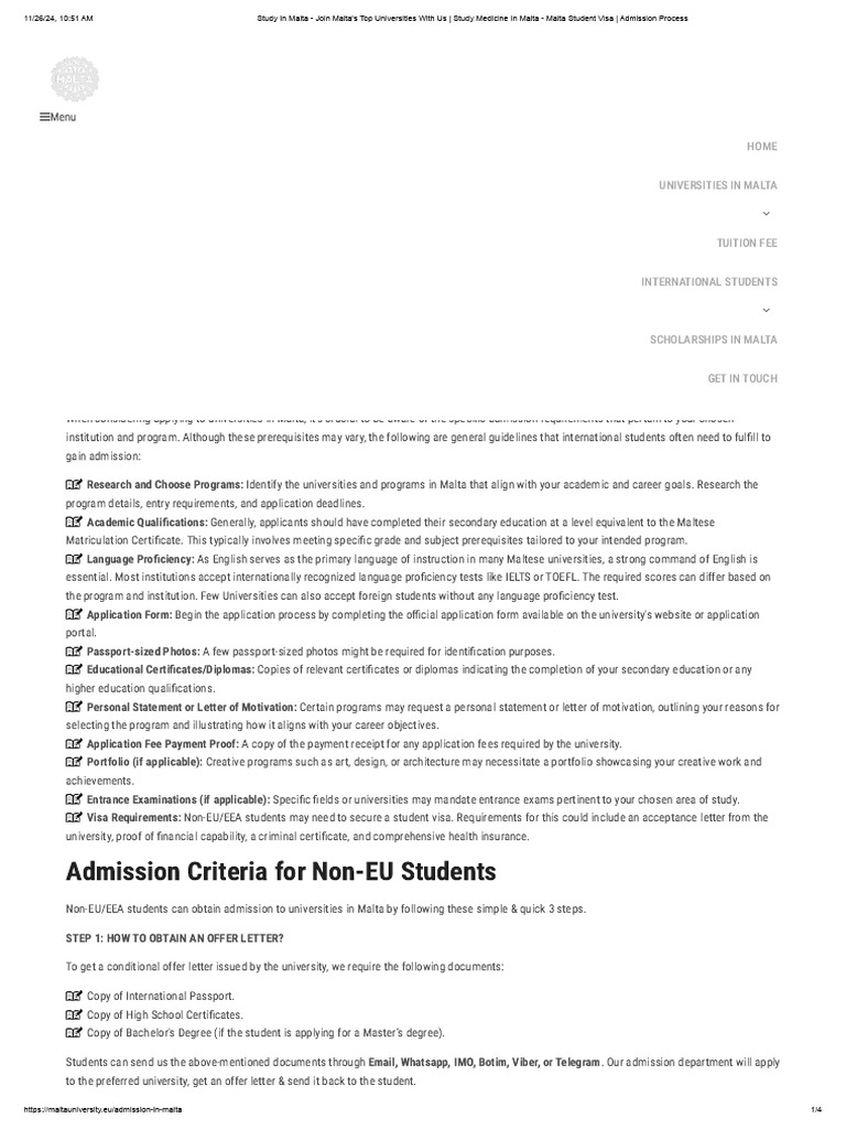 Malta Student Visa - Admission Process | PDF | University And College ...