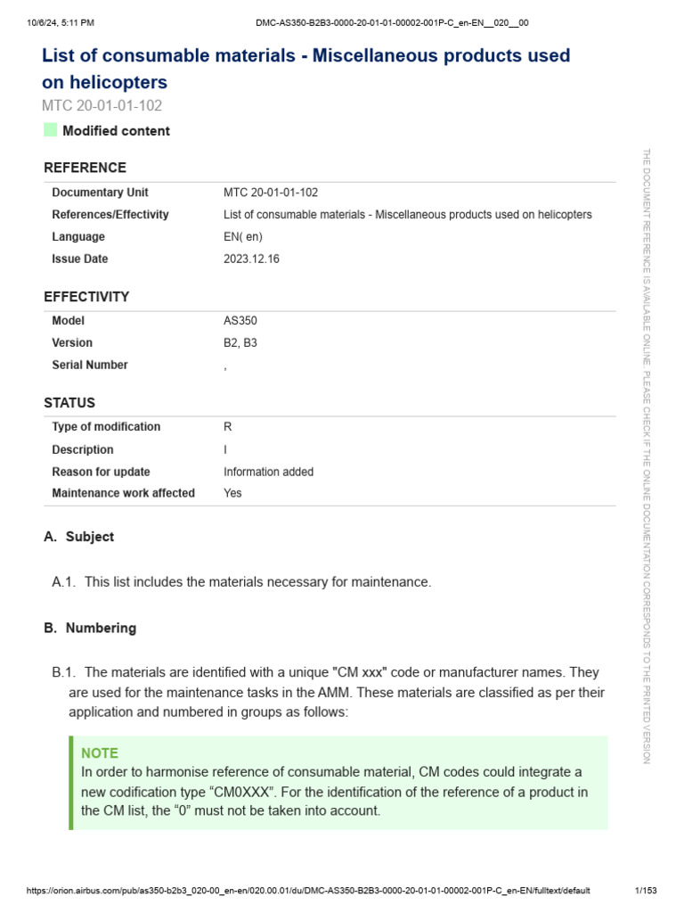 H125 - AS350 B2-B3 020.00.01 - MTC 20-01-01-102 - List of Consumable Materials - Miscellaneous ...