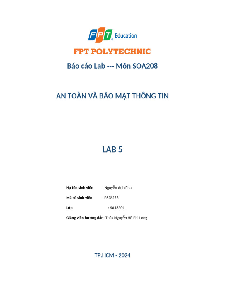 PS28256 Nguyễn Anh Pha SA18301 Lab5 | PDF
