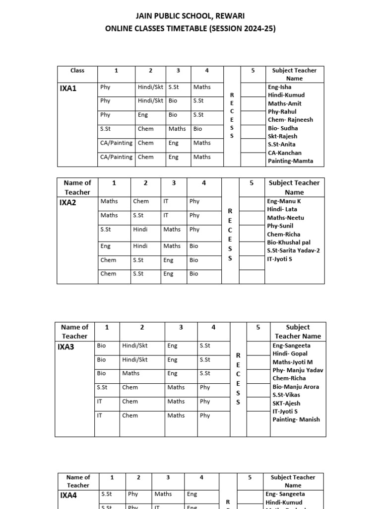 Online Timetable Class IX 2024-25 | PDF
