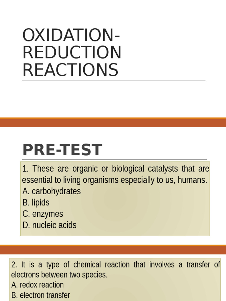 Redox Reactions Pre-Test Guide | PDF