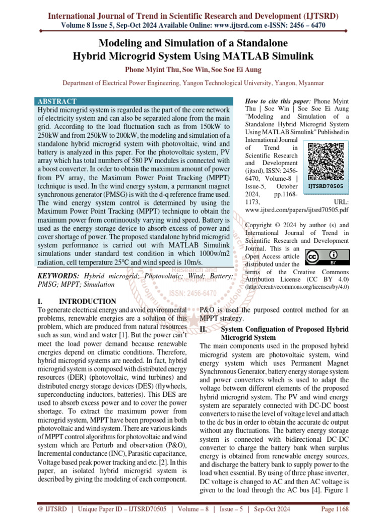 Modeling and Simulation of A Standalone Hybrid Microgrid System Using MATLAB Simulink | PDF ...
