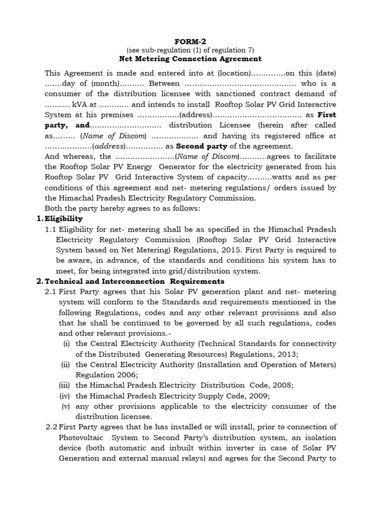Net Metering Connection Agreement - 022716 | PDF | Photovoltaic System | Solar Power