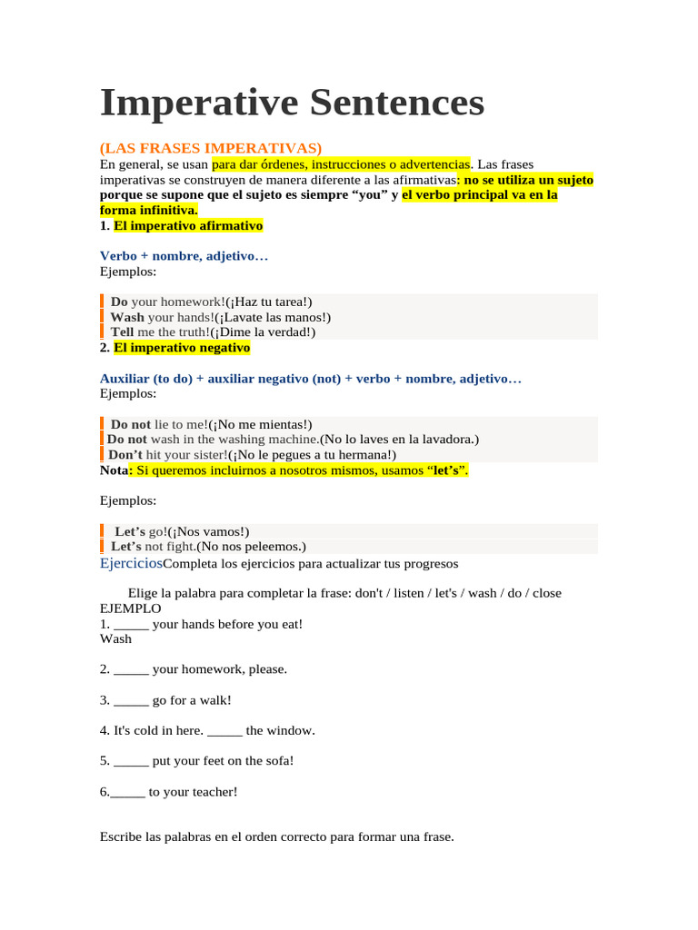 Imperative Sentences | PDF