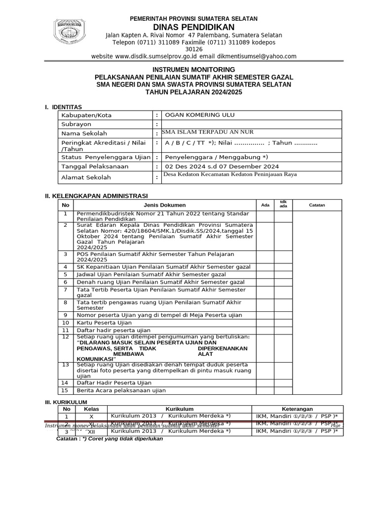 Intrumen Monitor Sas Gazal 2024 | PDF