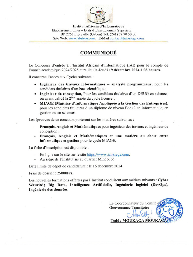 IAI Communiqué Concours Union | PDF