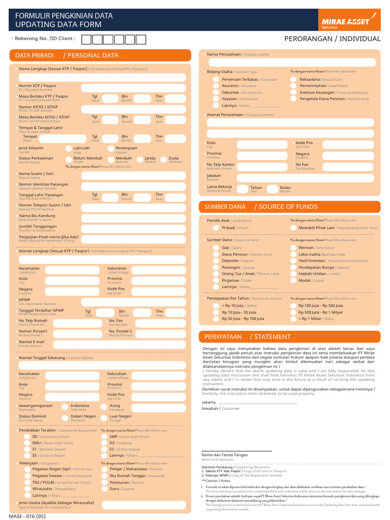 Formulir Pengkinian Data (Individu) | PDF
