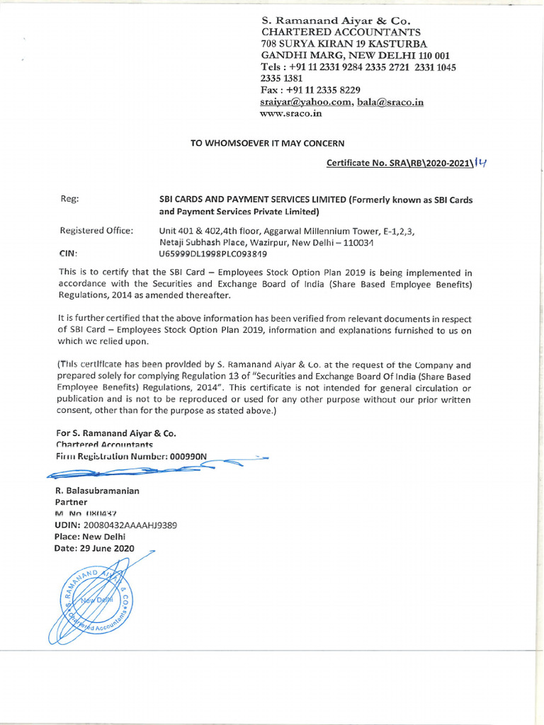 Certificate Ur 13 of Sebi | PDF