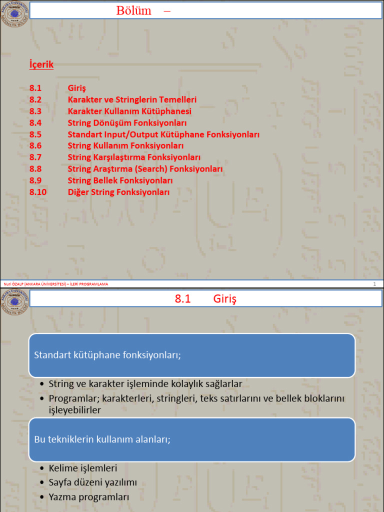 Bölüm 8 - Karakterler Ve Stringler | PDF