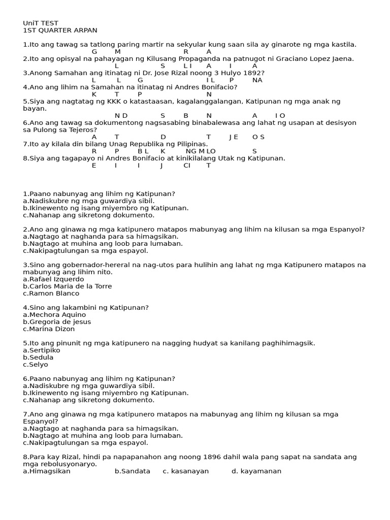 Unit Test q1 | PDF