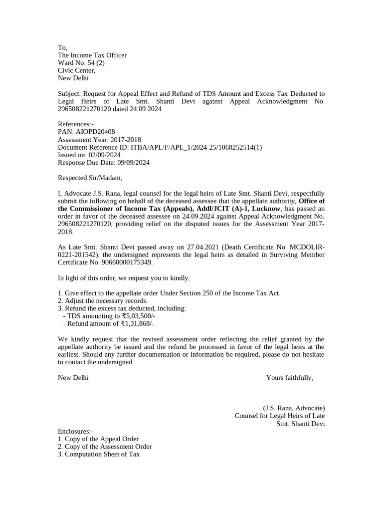 Legal Heirs Application to Income Tax Department | PDF Legal Heirs Application to Income Tax Department | PDF