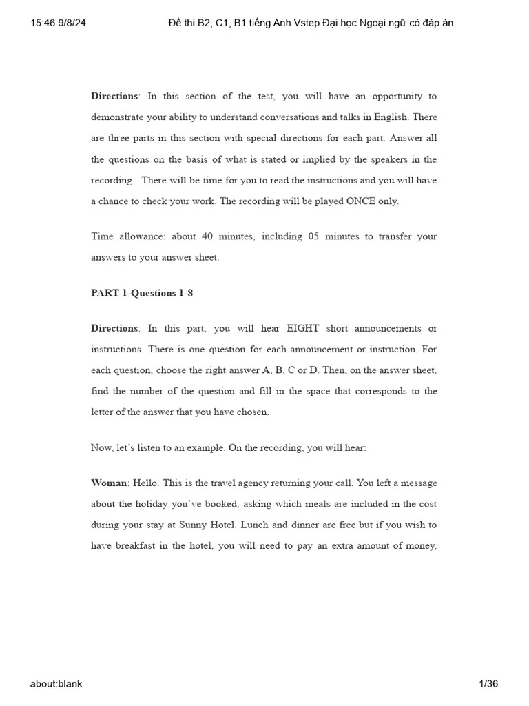 de-thi-b2-c1-b1-tieng-anh-vstep-basic-english-dai-hoc-ngoai-ngu-tin-ho-111814 | PDF | Life | Rna