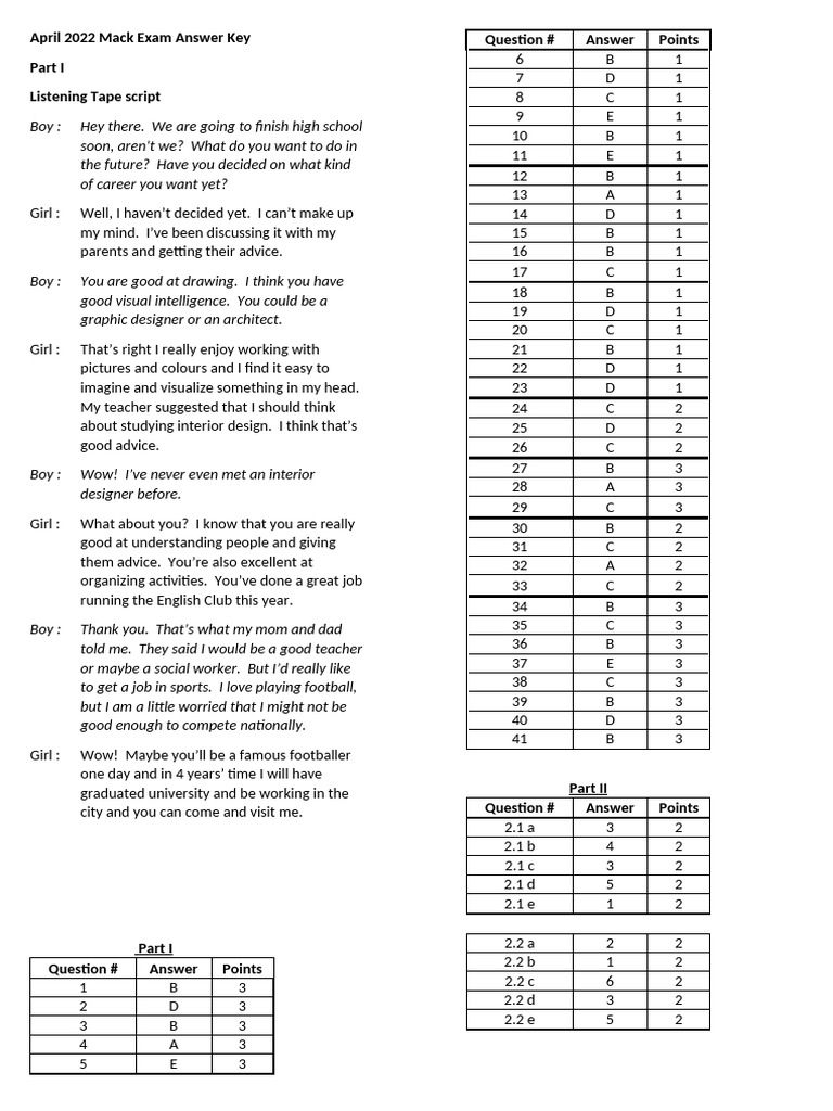 April 2022 Mack Exam Answer Key | PDF