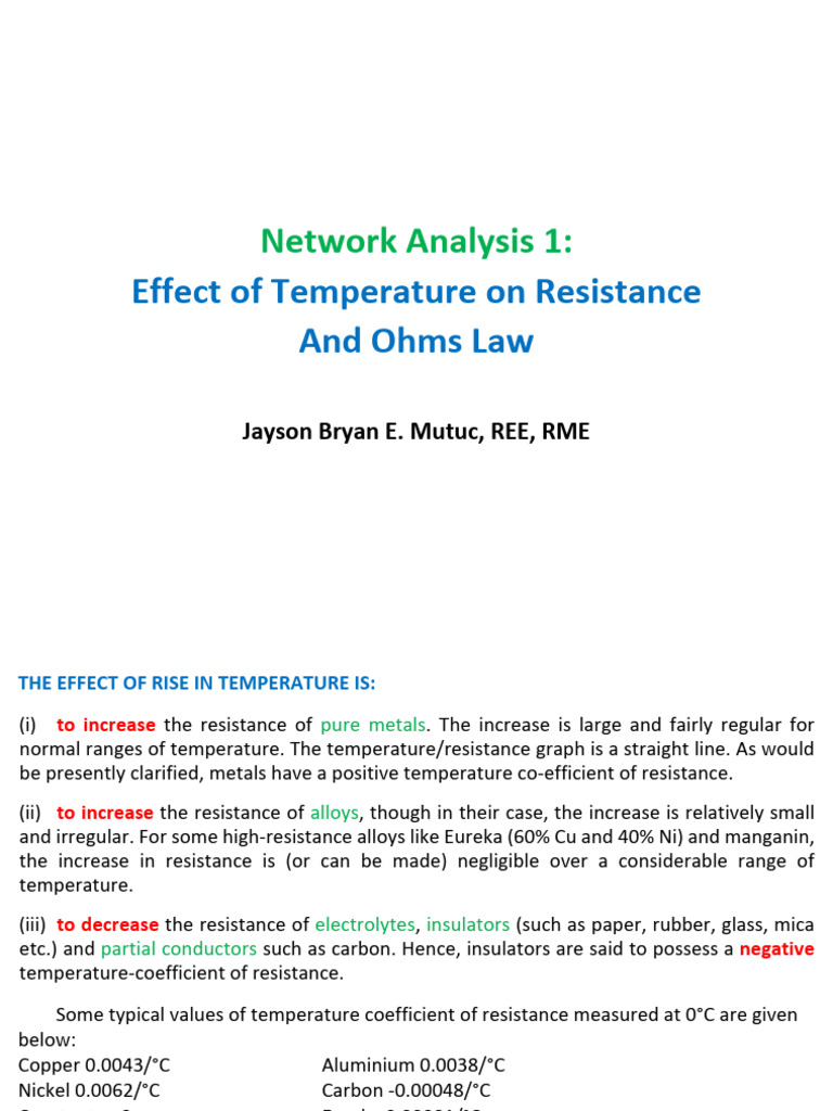 Effect of Temperature | PDF | Electrical Resistance And Conductance ...