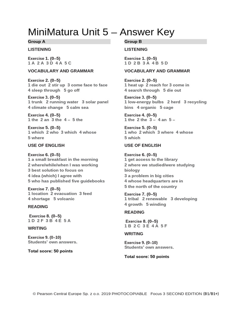 MiniMatura Unit 5 Answer Key | PDF