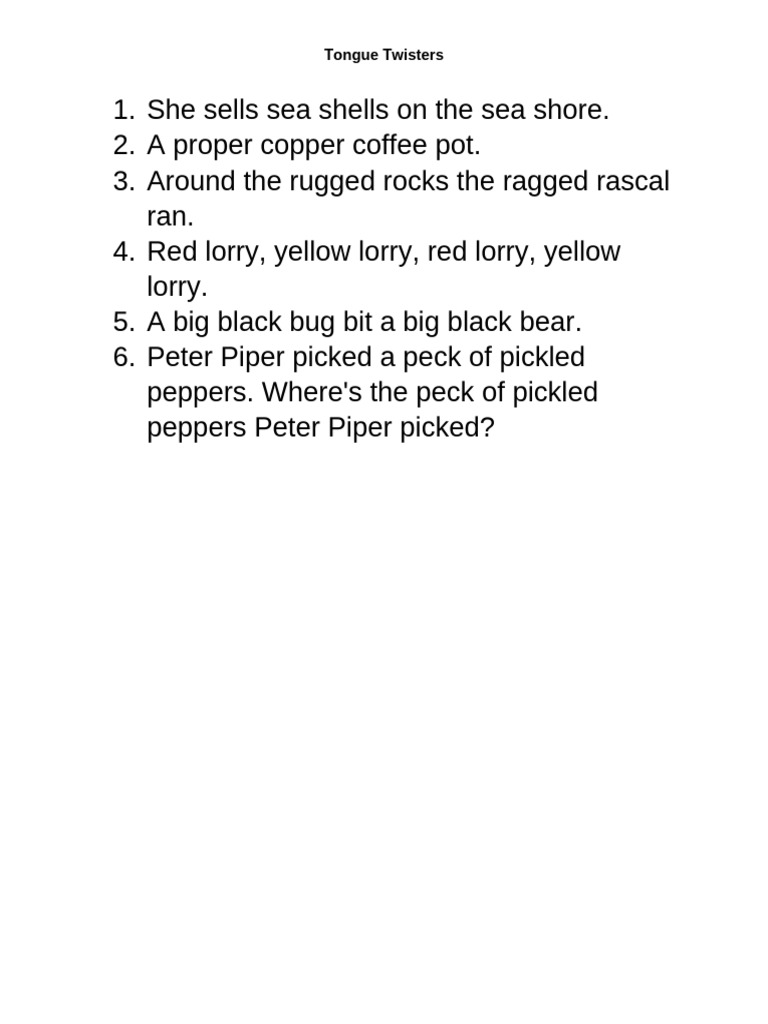 Tongue Twisters-Part 1 | PDF
