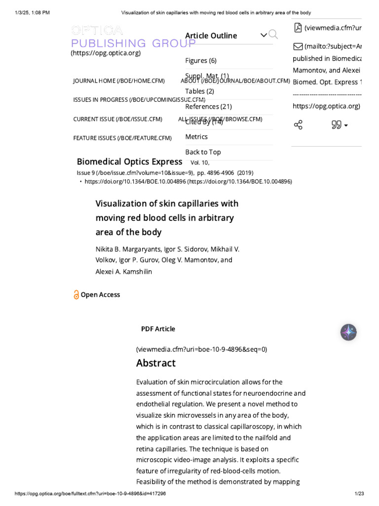Visualization of Skin Capillaries With Moving Red Blood Cells in ...